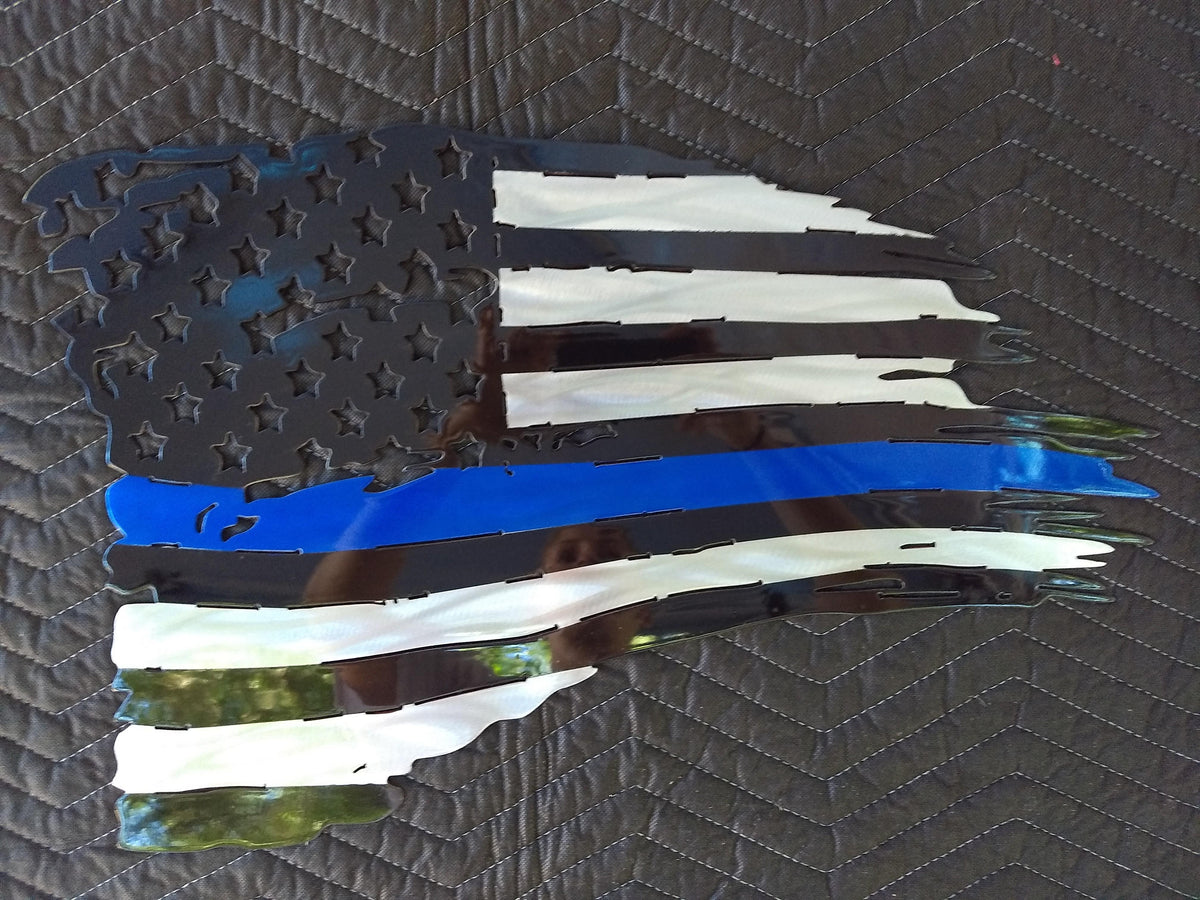Blue Line Tattered Flag – High Desert Metal Work